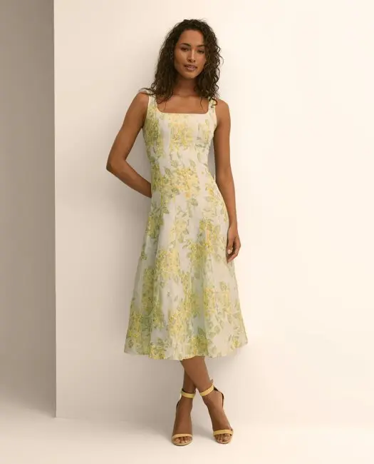 Brooks Brothers Linen Blend Floral Tank Dress - Light Blue