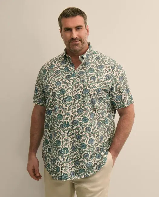 Brooks Brothers Big & Tall Friday Shirt, Short-sleeve Poplin - Cream