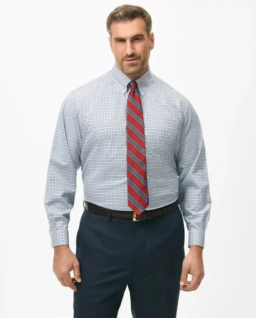 Brooks Brothers Stretch Supima Cotton Non-iron Twill Polo Button Down Collar, Bold Check Dress Shirt | | 20 36/3 - Navy