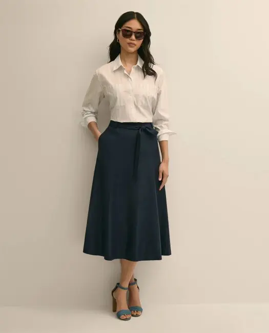 Brooks Brothers S Linen-blend Belted A-line Skirt - Navy