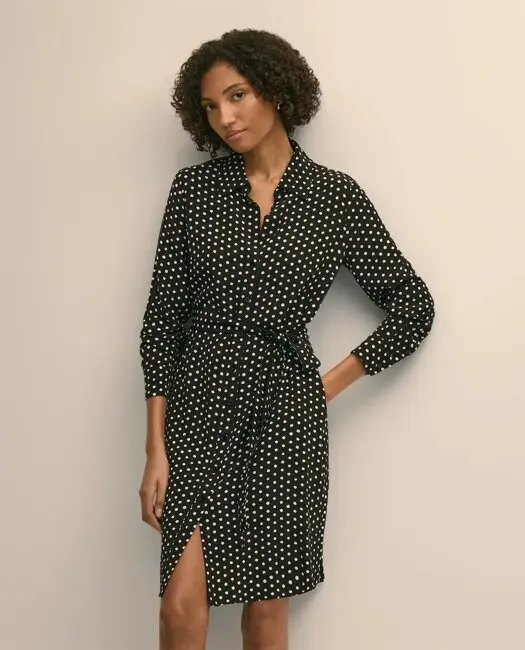 Brooks Brothers Belted Dot-print Shirt Dress - Black