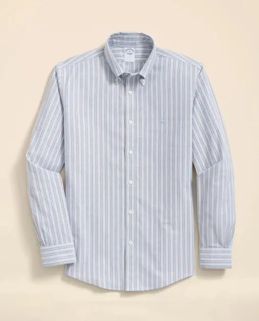 Brooks Brothers S Stretch Cotton Non-iron Oxford Polo Button Down Collar, Striped Shirt | | Medium - Hydrangea
