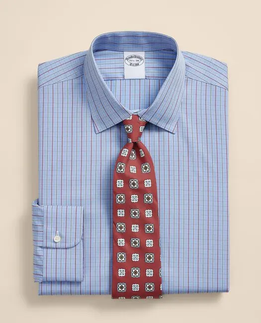 Brooks Brothers Pure Supima Cotton Regular-finish Ainsley Collar, Check Dress Shirt - Blue