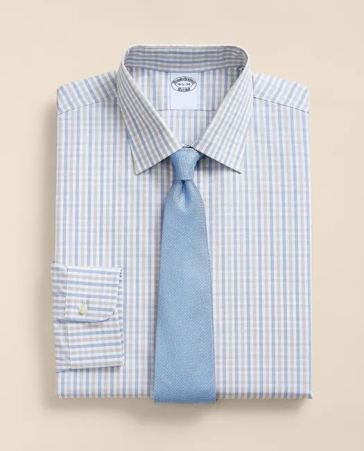 Brooks Brothers Pure Supima Cotton Regular-finish Ainsley Collar, Check Dress Shirt - Blue