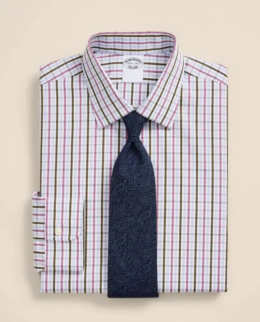 Brooks Brothers Pure Supima Cotton Regular-finish Ainsley Collar, Check Dress Shirt - Olive