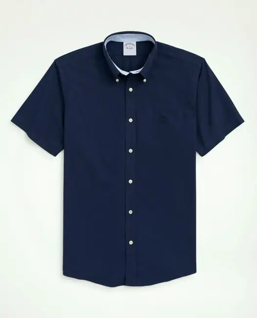 Brooks Brothers S Stretch Non-iron Oxford Button-down Collar Short-sleeve Sport Shirt | | Small - Navy