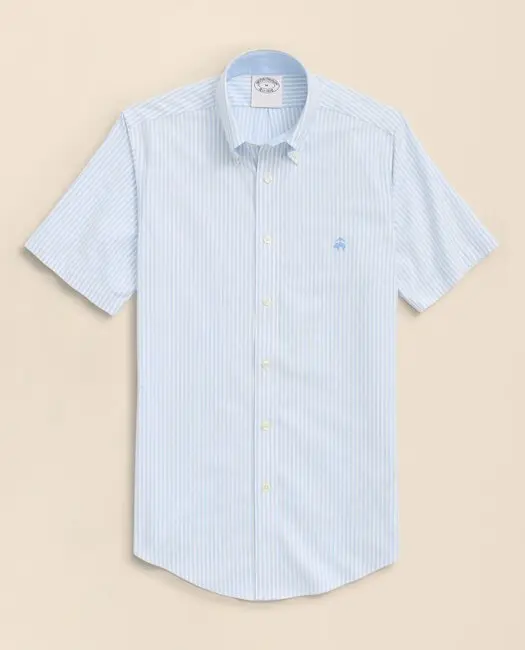 Brooks Brothers Stretch Non-iron Oxford Button-down Collar Short-sleeve Sport Shirt - Sodalite