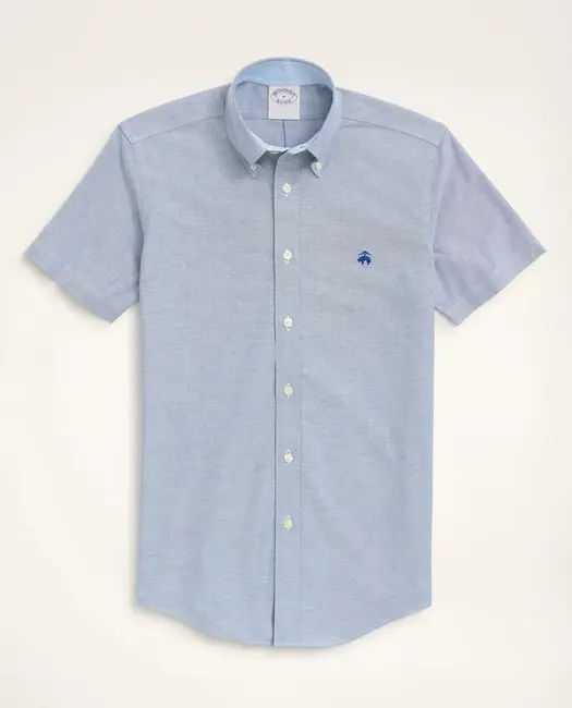 Brooks Brothers Stretch Non-iron Oxford Button-down Collar Short-sleeve Sport Shirt - Sodalite