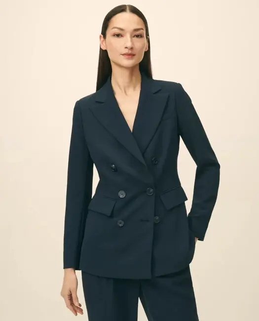 Brooks Brothers Double-breasted Peak Lapel Jacket In Fine Twill Stretch Crepe - Navy