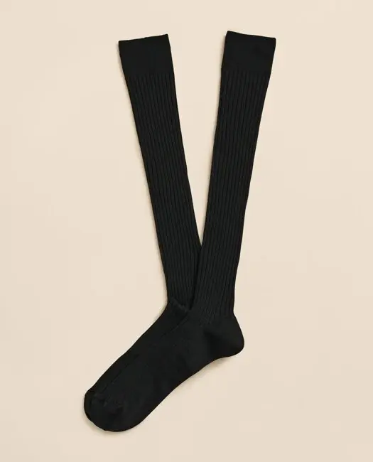 Brooks Brothers Merino Wool Blend Over-the-calf Ribbed Socks - Black