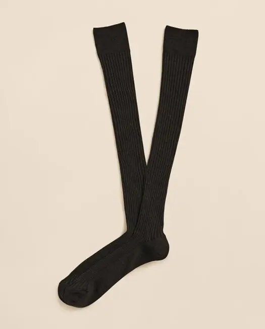 Brooks Brothers Merino Wool Blend Over-the-calf Ribbed Socks - Brown