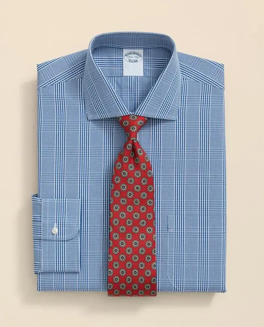 Brooks Brothers Pure Supima Cotton Regular-finish, English Spread Collar Glen Plaid Dress Shirt - Blue