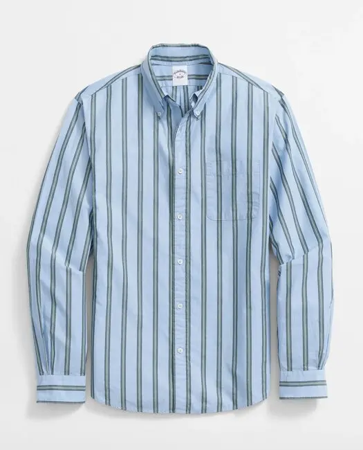 Brooks Brothers S Friday Shirt, Poplin Striped - Light Blue