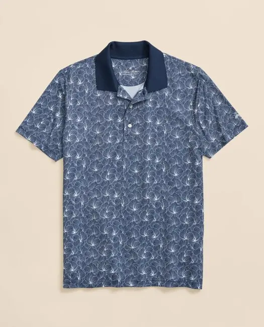 Brooks Brothers Performance Series Leaf Print Polo Shirt - Navy