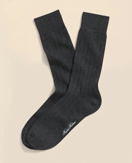 Brooks Brothers S Cotton Blend Ribbed Crew Socks - Charcoal
