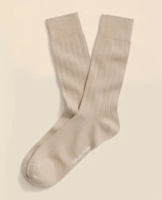 Brooks Brothers S Cotton Blend Ribbed Crew Socks - Khaki