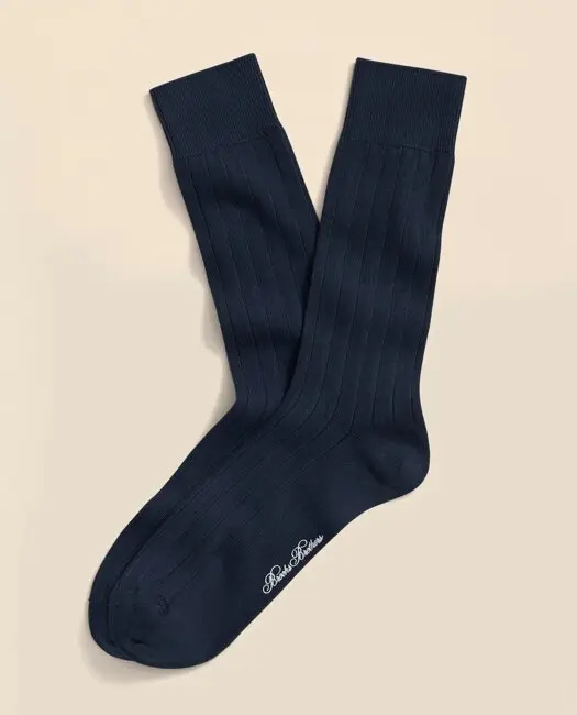 Brooks Brothers S Cotton Blend Ribbed Crew Socks - Navy