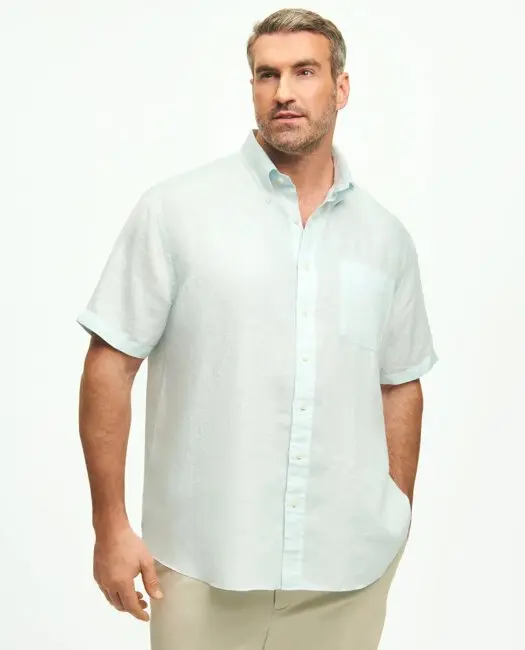 Brooks Brothers Big & Tall Sport Shirt, Short-sleeve Irish Linen - Aqua
