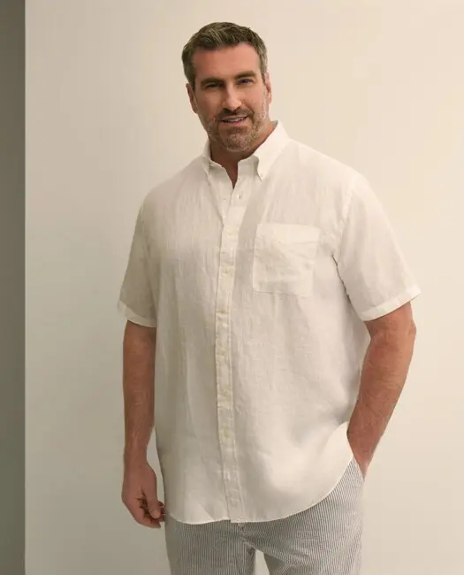 Brooks Brothers Big & Tall Sport Shirt, Short-sleeve Irish Linen - White
