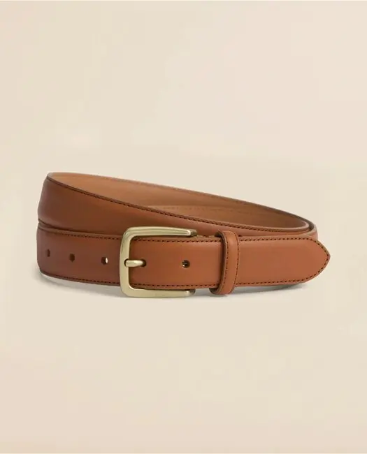 Brooks Brothers S Stitched Leather Belt - Medium Brown