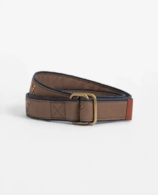 Brooks Brothers S Duck Embroidered Leather Tab D-ring Belt | Small - Multicolor