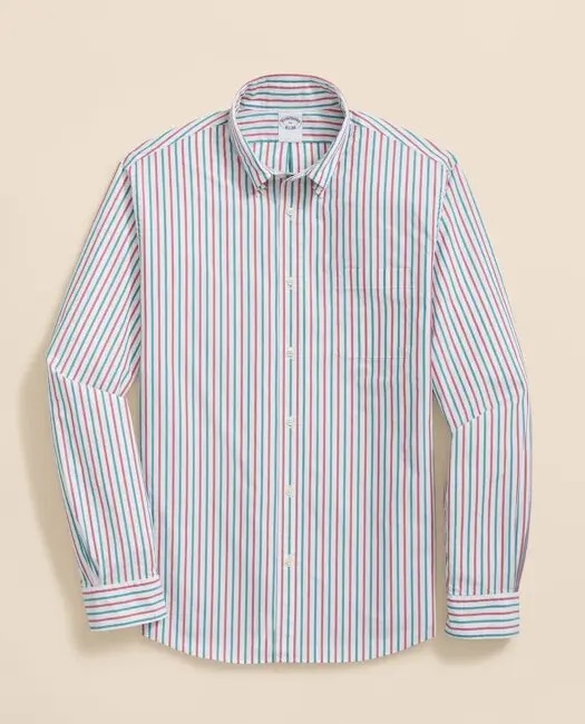 Brooks Brothers Friday Shirt, Poplin Holiday Stripe - Green