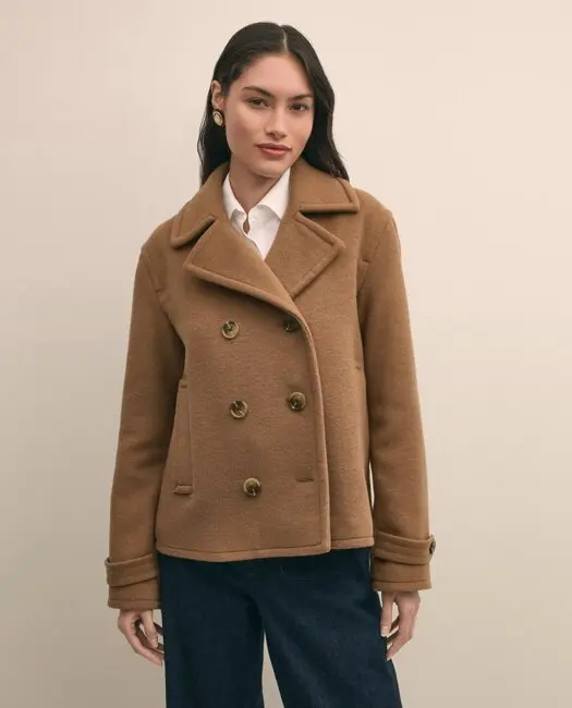 Brooks Brothers S Wool Double-faced Cropped Peacoat - Camel