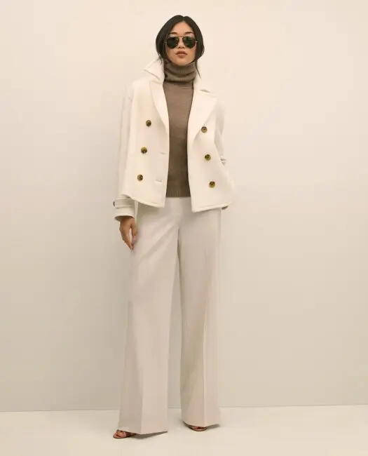 Brooks Brothers S Wool Double-faced Cropped Peacoat - Marshmallow