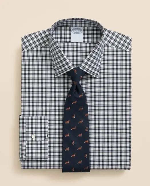 Brooks Brothers Explorer Collection Non-iron Twill Ainley Collar Check, Dress Shirt | | 17� 35 - Black