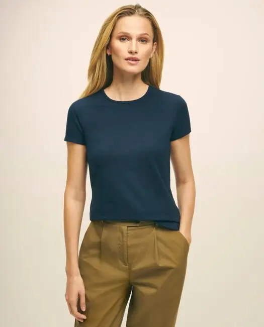 Brooks Brothers Elevated Cotton Modal Pique T-shirt - Navy