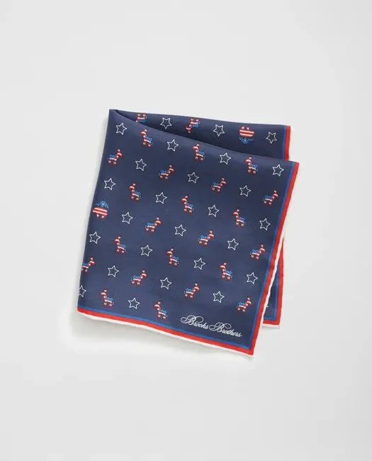Brooks Brothers Donkey Motif Silk Pocket Square Tie - Navy