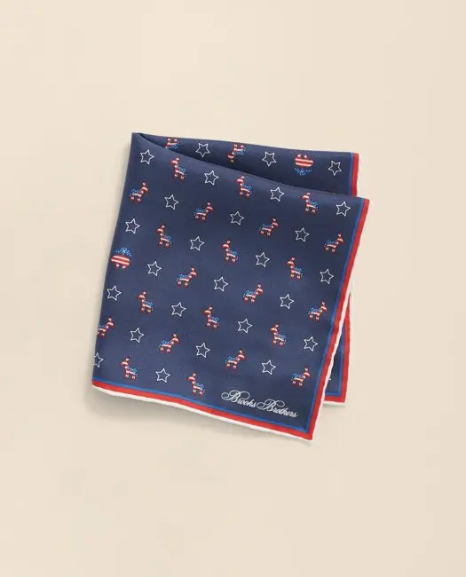 Brooks Brothers Donkey Motif Silk Pocket Square Tie - Navy