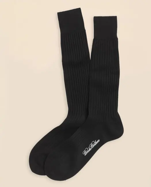 Brooks Brothers Egyptian Cotton Ribbed Crew Socks - Black