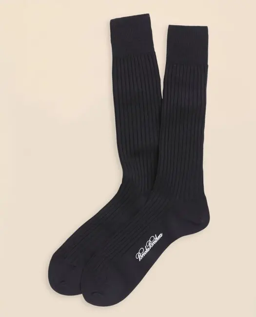 Brooks Brothers Egyptian Cotton Ribbed Crew Socks - Navy