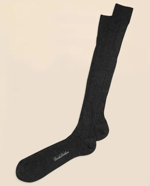 Brooks Brothers S Merino Wool Ribbed Over-the-calf Socks - Black