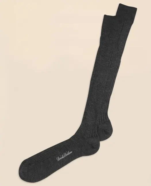 Brooks Brothers S Merino Wool Ribbed Over-the-calf Socks - Grey