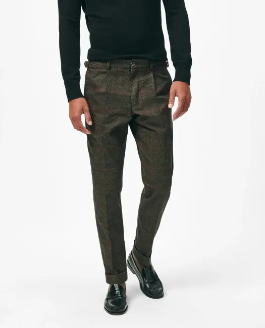 Brooks Brothers Pleated Check Cotton Blend Side-tab Pants - Brown