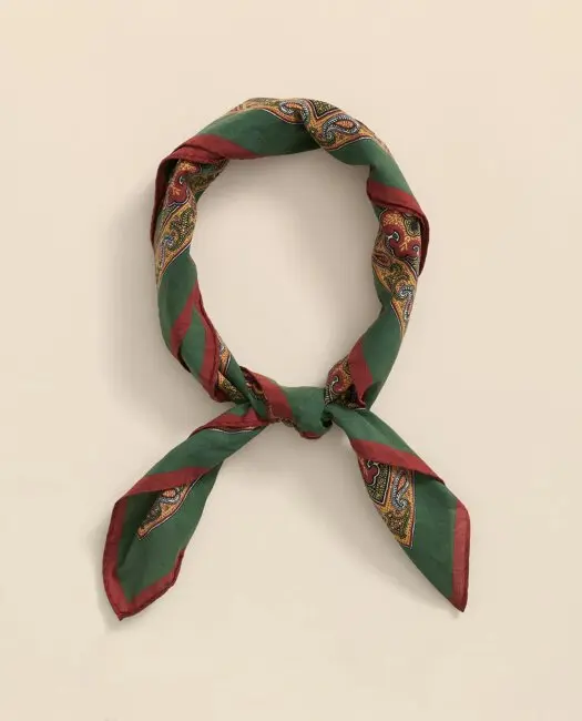 Brooks Brothers S Cotton Paisley Foulard Print Neckerchief Tie - Green