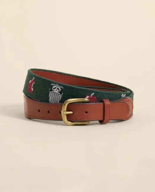 Brooks Brothers S Smathers & Branson Needlepoint Racoon Belt - Multicolor