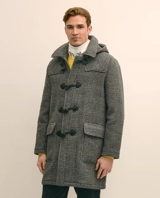 Brooks Brothers Wool Glen Plaid Duffle Coat - Black