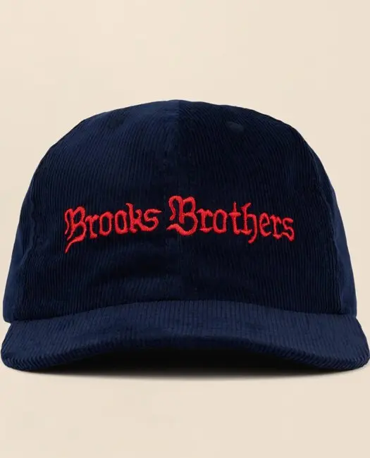 Brooks Brothers X Brain Dead Cotton, Corduroy & Leather Emblem Baseball Hat - Navy