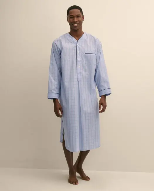 Brooks Brothers Cotton Broadcloth Glen Plaid Nightshirt - Blue