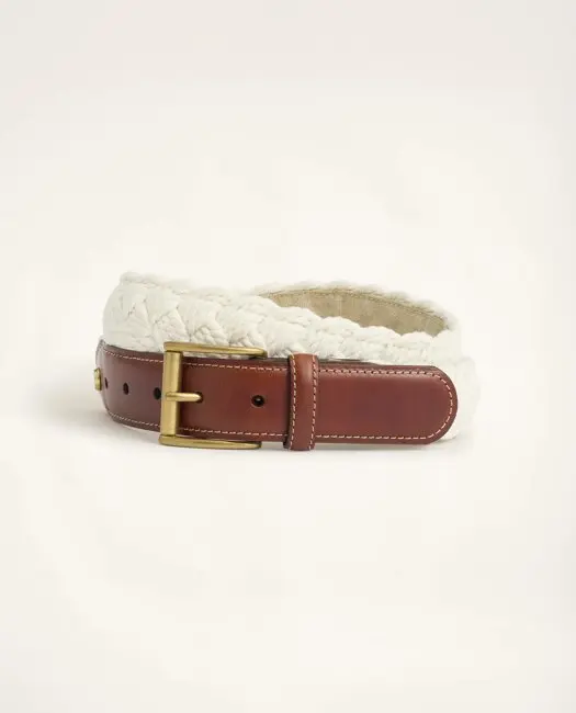 Brooks Brothers S Braided Cotton Leather Tab Belt - Ivory