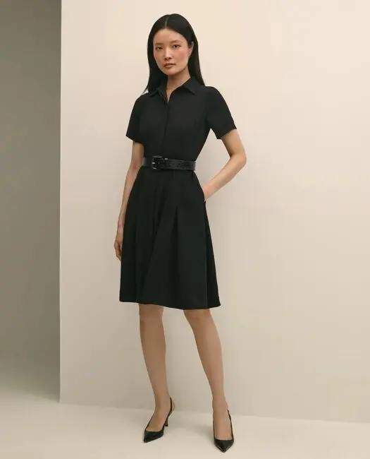 Brooks Brothers Crepe Pleated Shirt Dress | | Large - Black