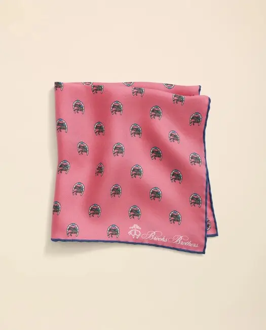 Brooks Brothers Silk Equestrian Motif Pocket Square Tie - Medium Pink