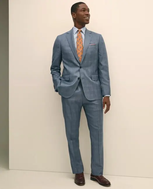 Brooks Brothers S Classic Fit Wool Overcheck 1818 Suit - Blue