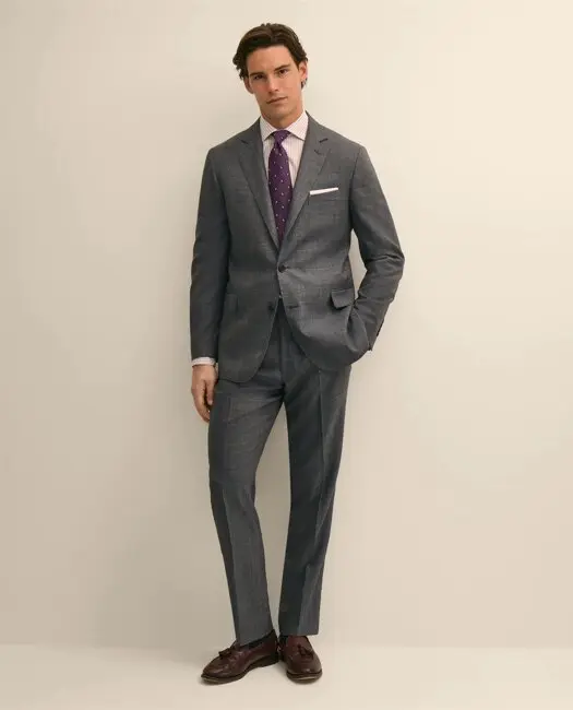 Brooks Brothers Classic Fit Wool Overcheck 1818 Suit - Blue