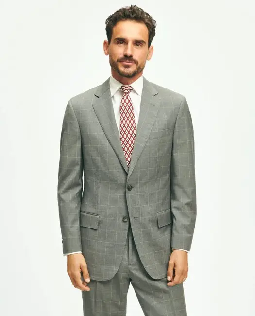 Brooks Brothers Traditional Fit 1818 Windowpane Suit In Wool - Grey