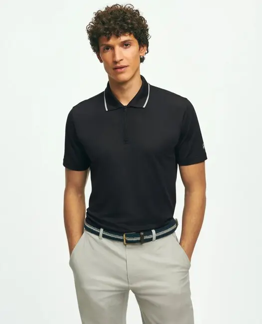 Brooks Brothers Performance Series Quarter-zip Pique Polo Shirt - Black