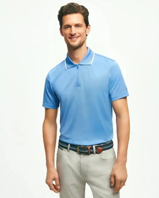 Brooks Brothers Performance Series Quarter-zip Pique Polo Shirt - Bright Blue